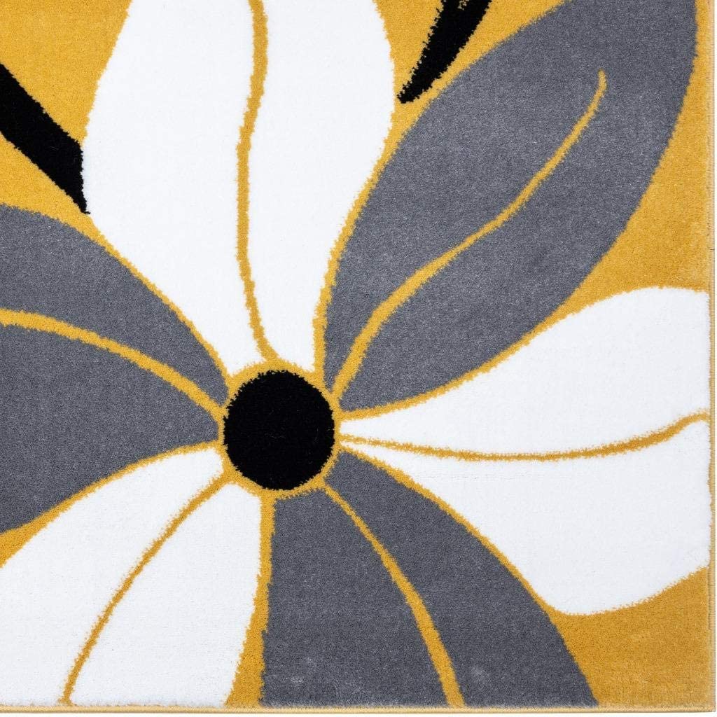Victoria Collection Modern Mustard Yellow Floral Area Rug – Ashley Area ...