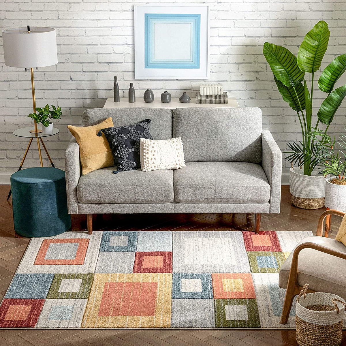 Multi Modern Geometric Boxes Pattern Area Rug – Ashley Area Rugs