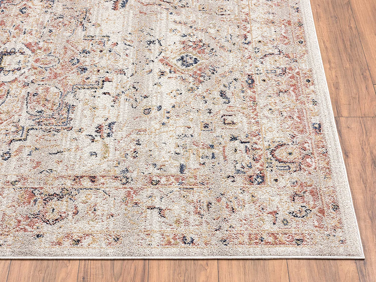 Traditional Cream & Beige Vintage Oriental Medallion Distressed Rug ...