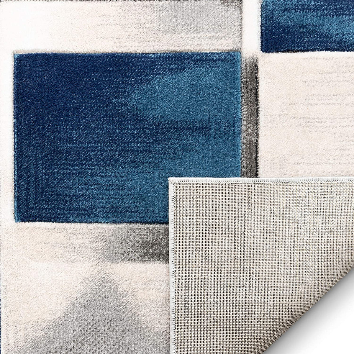 Blue Modern Geometric Boxes Squares Pattern Soft Area Rug – Ashley Area ...