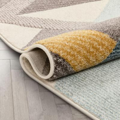 Otto Modern Geometric Boxes & Triangles Gold Blue Distressed Rug ...