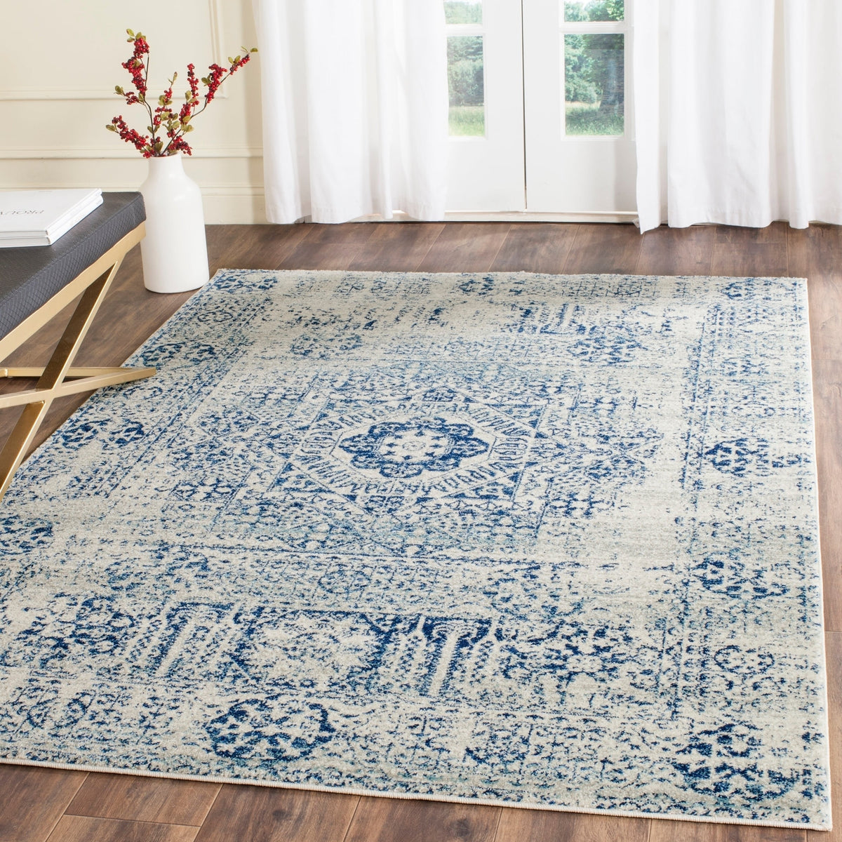 Blue Ivory Distressed Medallion Area Rug – Ashley Area Rugs