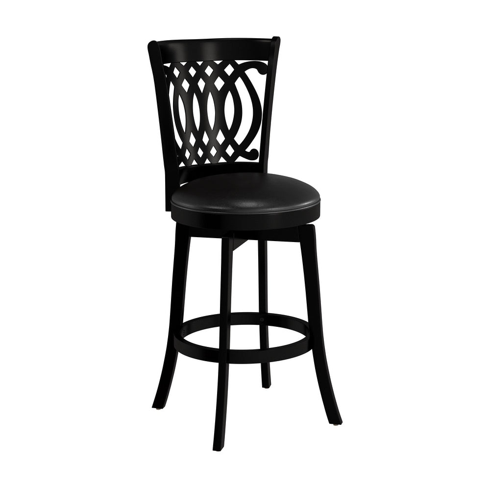 Wood Bar Height Swivel Stool with Black Vinyl Seat – Ashley Area Rugs