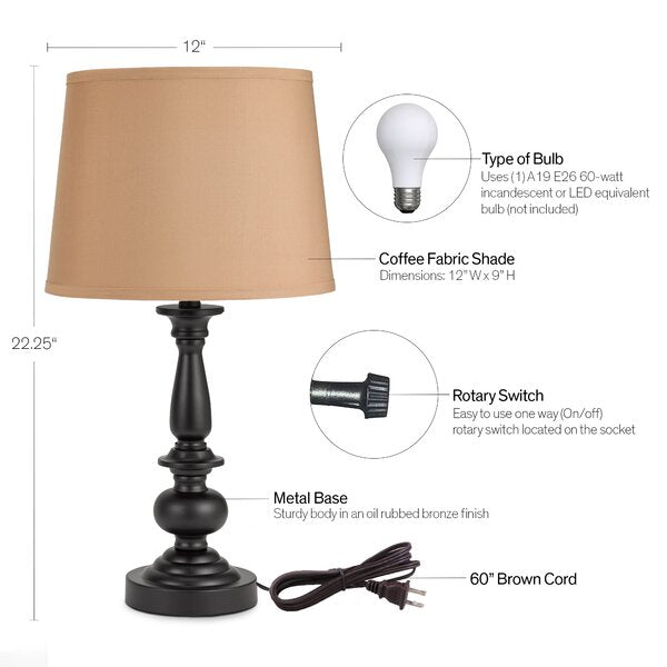 22 inch Bronze Finish Coffee Fabric Shades Table Lamp (Set of 2 ...